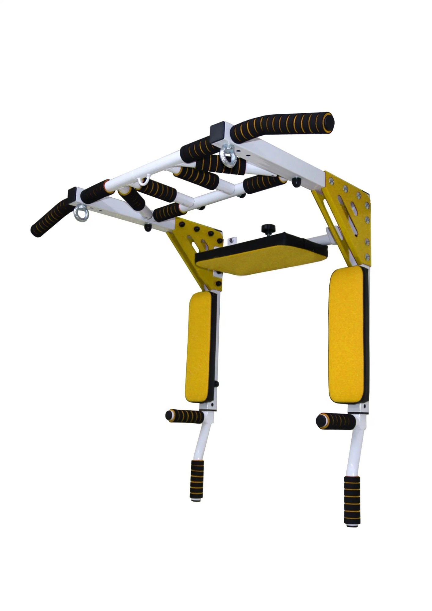 Турник усиленный на шведскую стенку белый с желтыми подушками/ручками