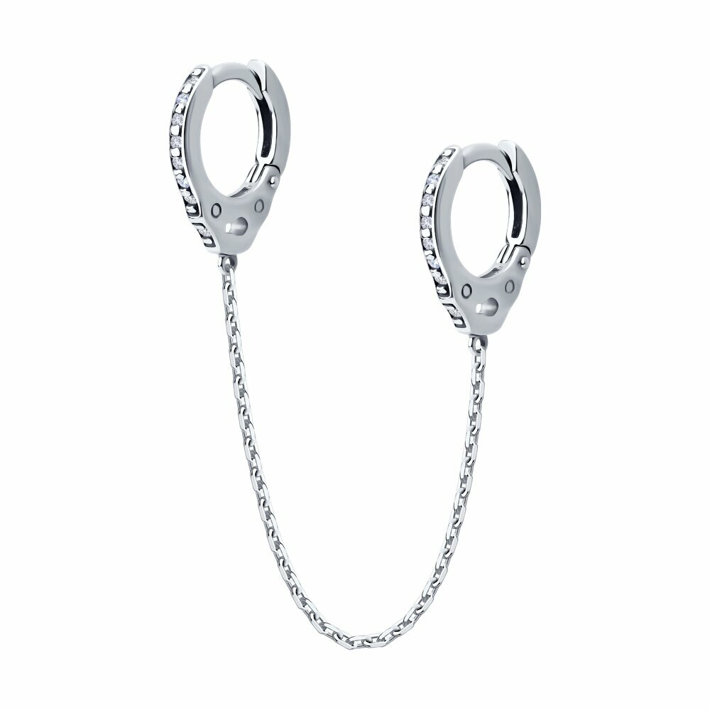 Моносерьга, серебро, 925 проба, родирование, фианит