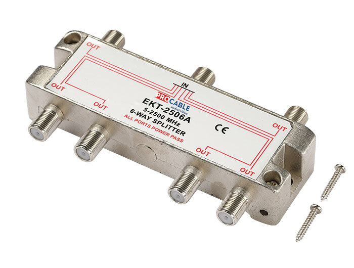 ТВ комплект №65: Телевизионный разветвитель сигнала на 6 ТВ под F разъём 5-2500 MHz "спутник"
