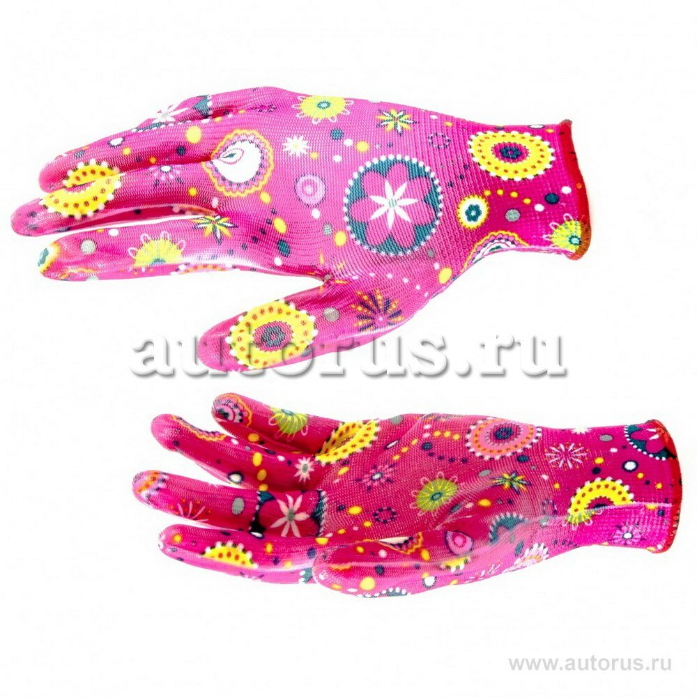 Перчатки садовые из полиэстера с нитрильным обливом, красные, m palisad 67746