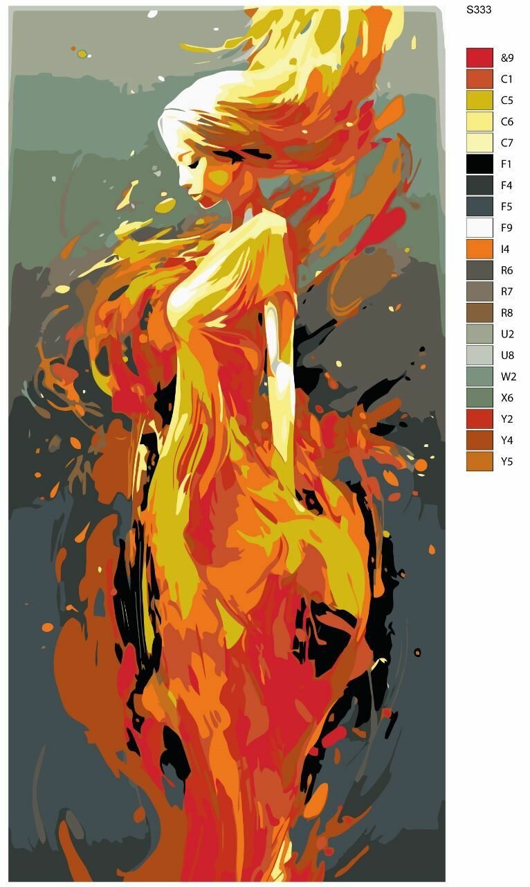 Картина по номерам S333 "Девушка - огонь" 40x80 см