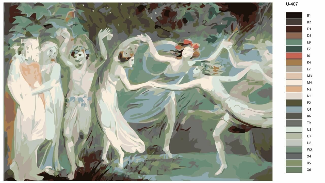 Картина по номерам U-407 "Художник Уильям Блейк. Репродукция картины - Оберон, Титания и Пак с танцующими феями" 40x60 см