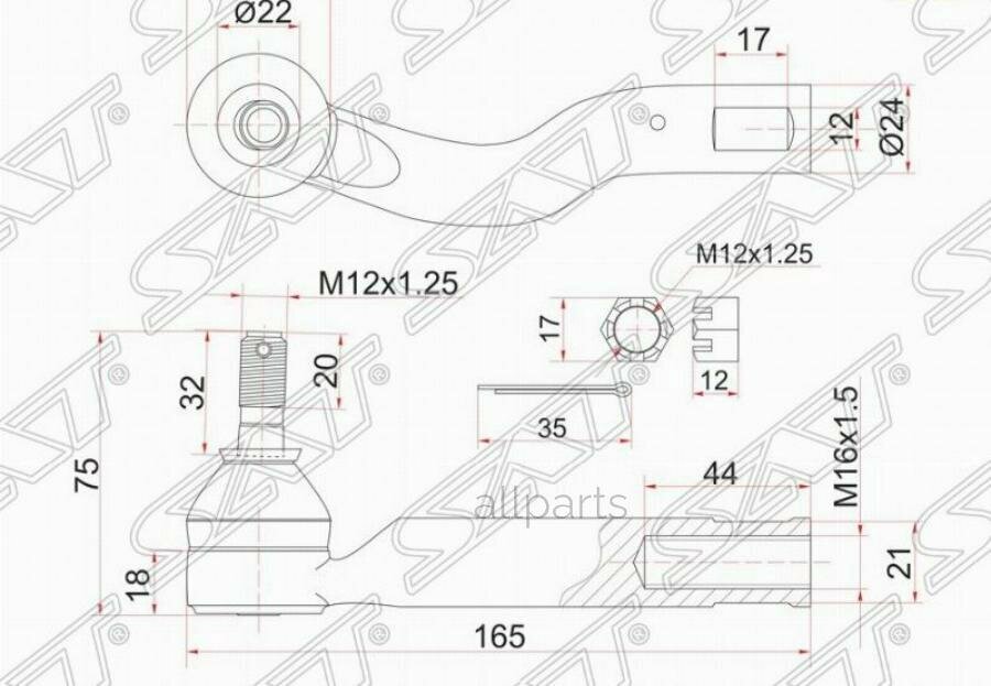 SAT ST-45047-49055 Рулевой наконечник Toyota Ipsum (ACM20) 01-09