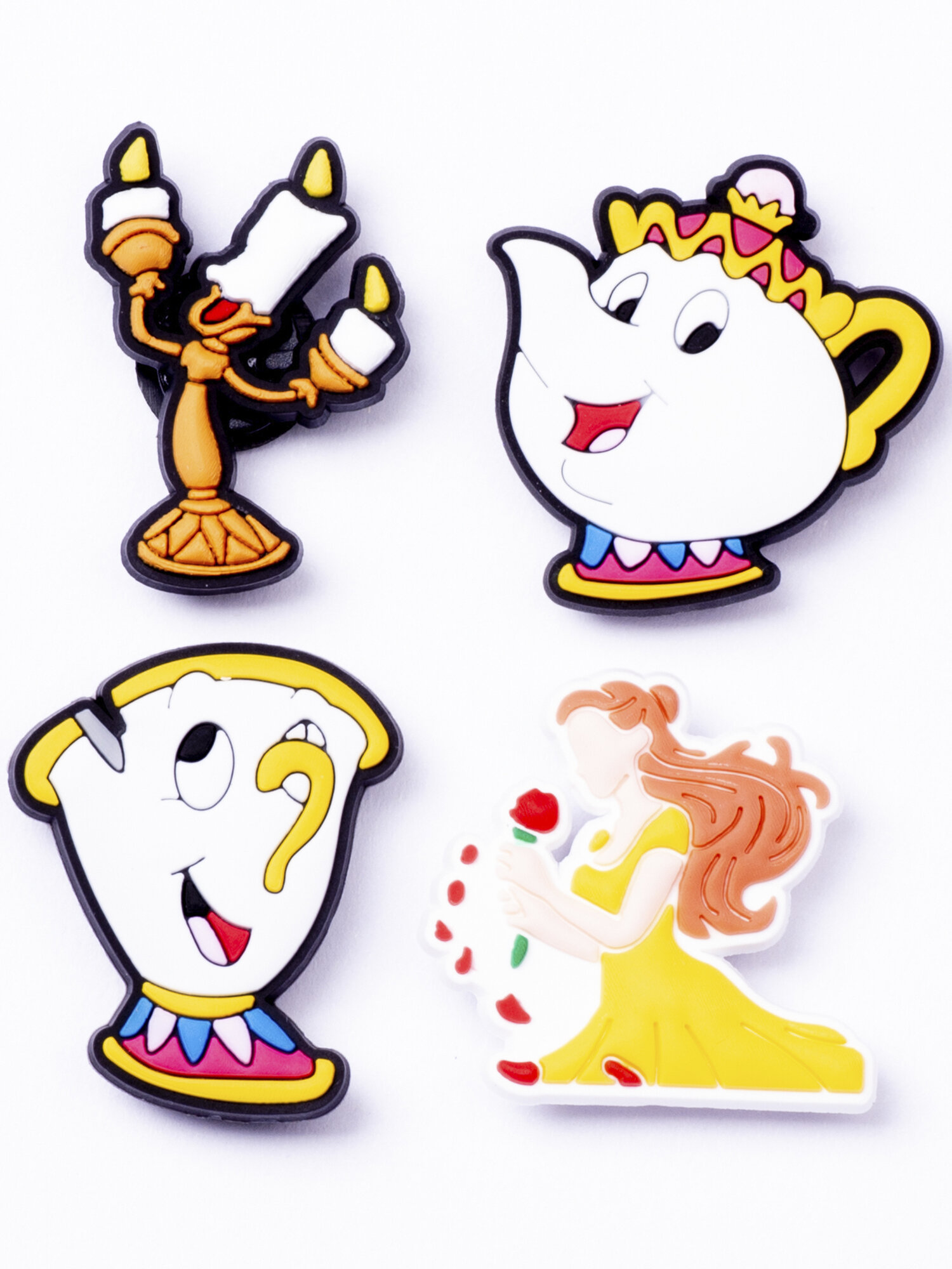 Джиббитсы , Клипсы для обуви Kuppinoski Красавица и Чудовище Бэлль Гастон Миссис Потс Чудовище (Адам) чашечки с чаем