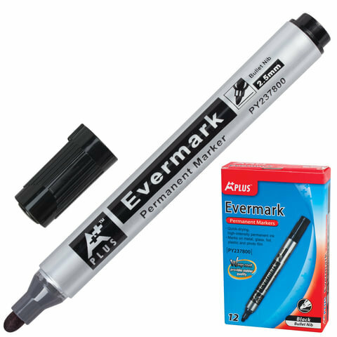 24 шт. Маркер перманентный (нестираемый) BEIFA (Бэйфа) "A Plus", черный, круглый наконечник, 2,5 мм, PY237800-BK