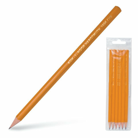 Карандаши чернографитные KOH-I-NOOR, набор 6 шт, 2Н-2В, без резинки, заточенные, 1696/6, 1696006041TE