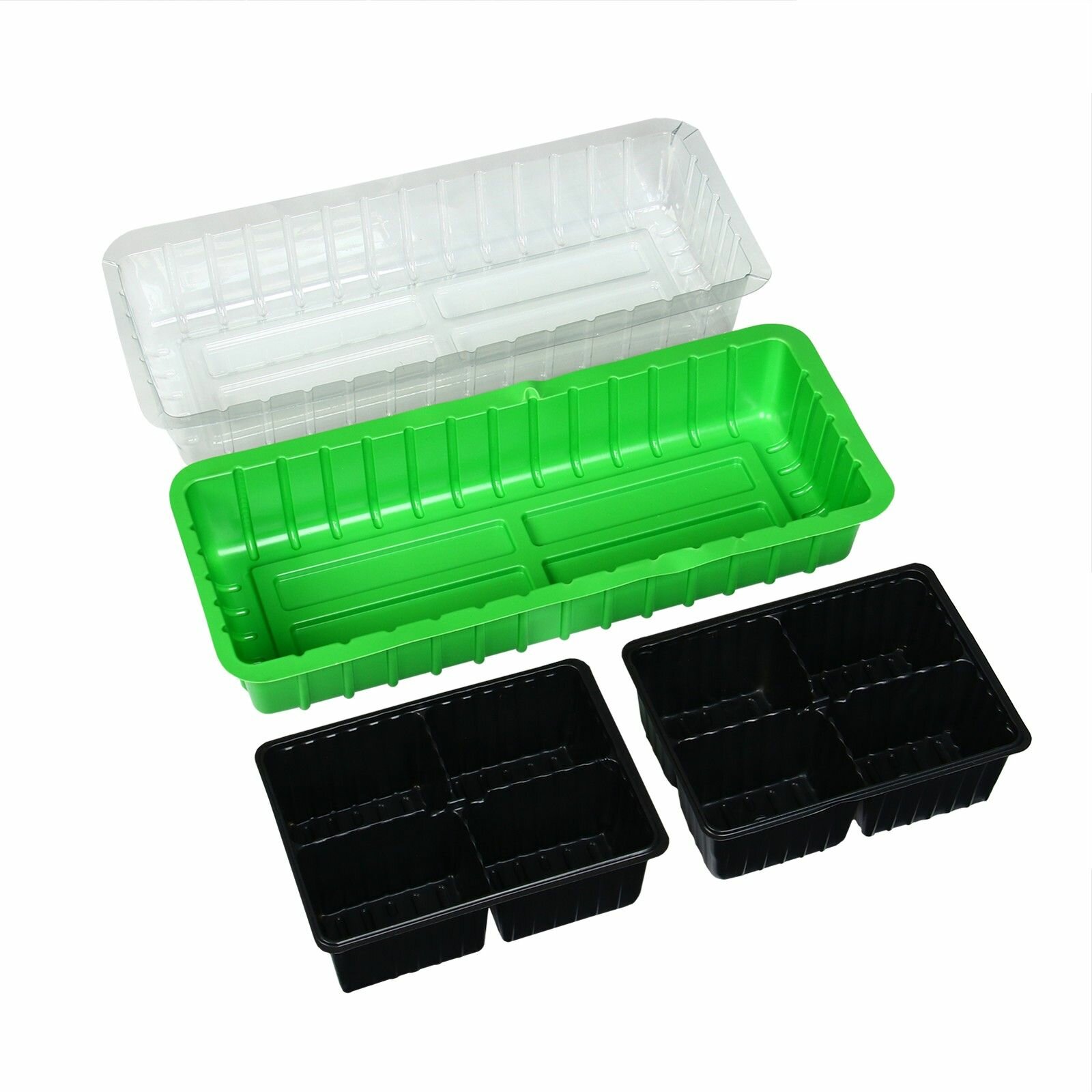 Мини-парник для рассады, 40х16х13 см, 2 вставки, 8 ячеек, зелёный