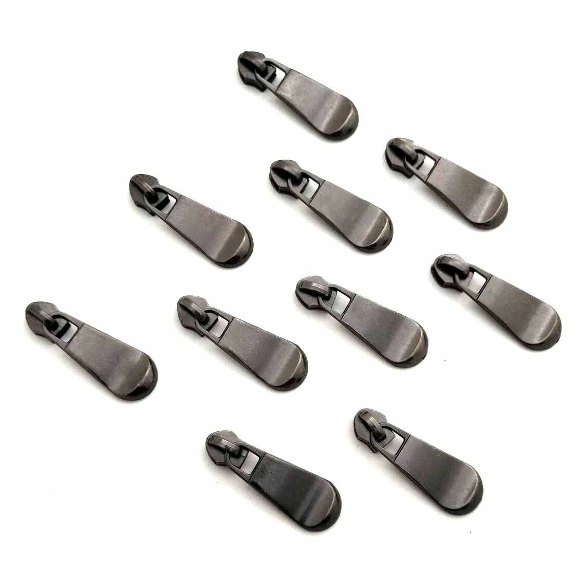 Бегунок Тип 5, 10 шт, на витую пластиковую молнию, без фиксатора, черный никель