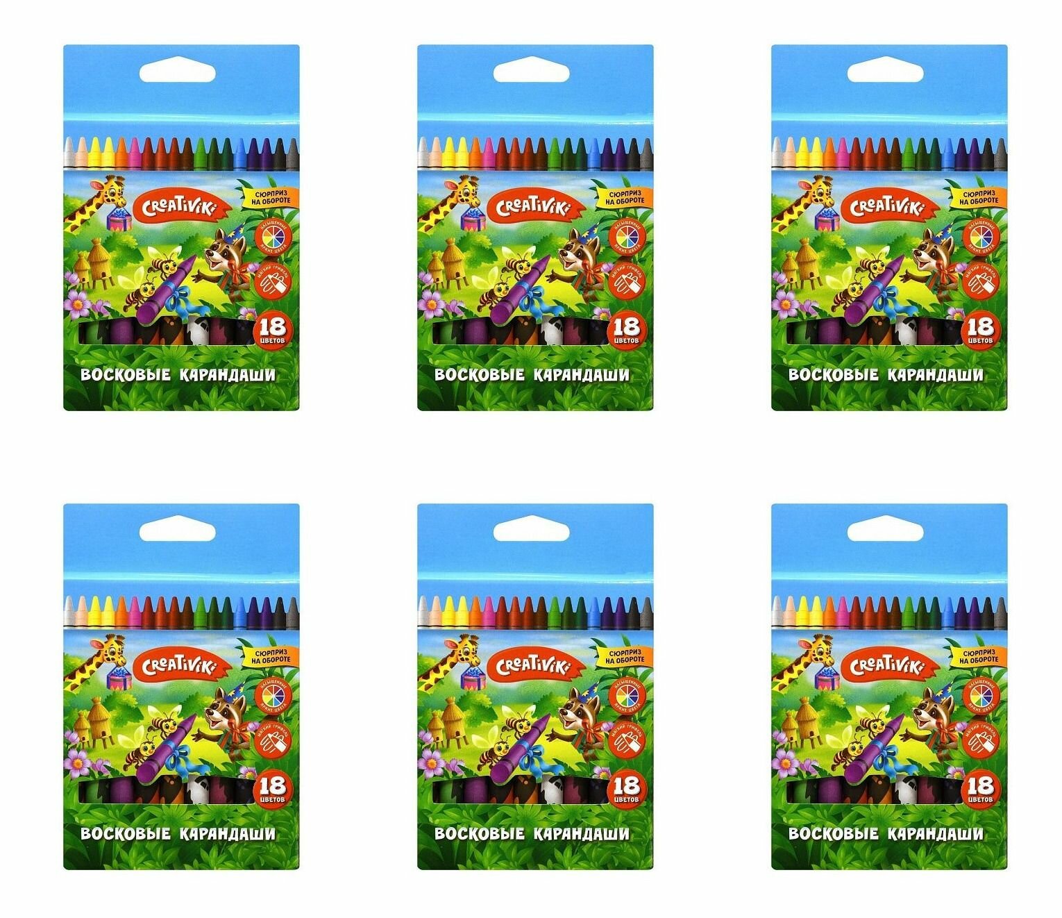 Creativiki Набор восковых мелков, круглые, 18 цветов, 6 уп