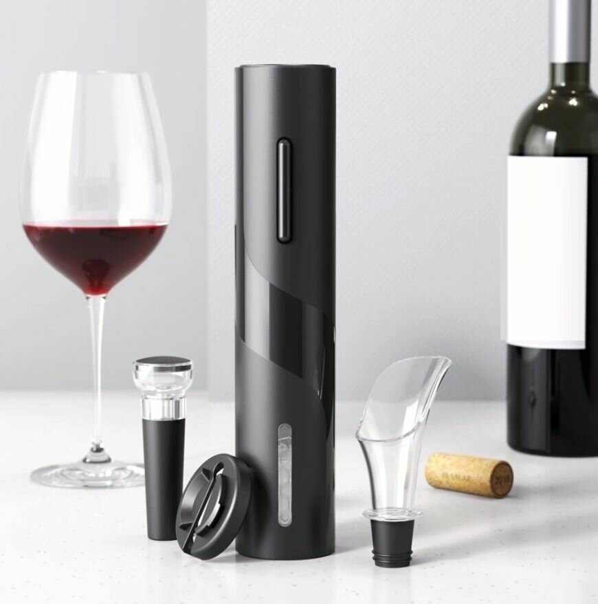 Набор для вина 4 в 1 - Электроштопор для вина, резак для фольги, пробка для вина, аэратор