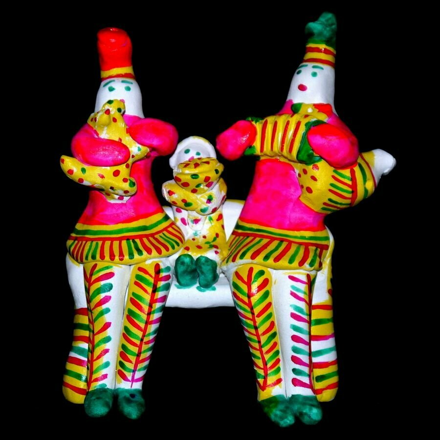 Парочка на лавочке №3, Свистулька 10-13 см, Филимоновская глиняная игрушка, ручная авторская работа