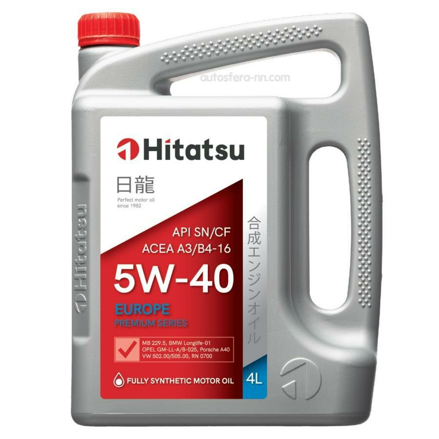 Hitatsu Масло моторное синт. 5W-40 4л API SN/CF, A3/B4-16, 229.5, LL01, 502.00/505.00, Porsche A40