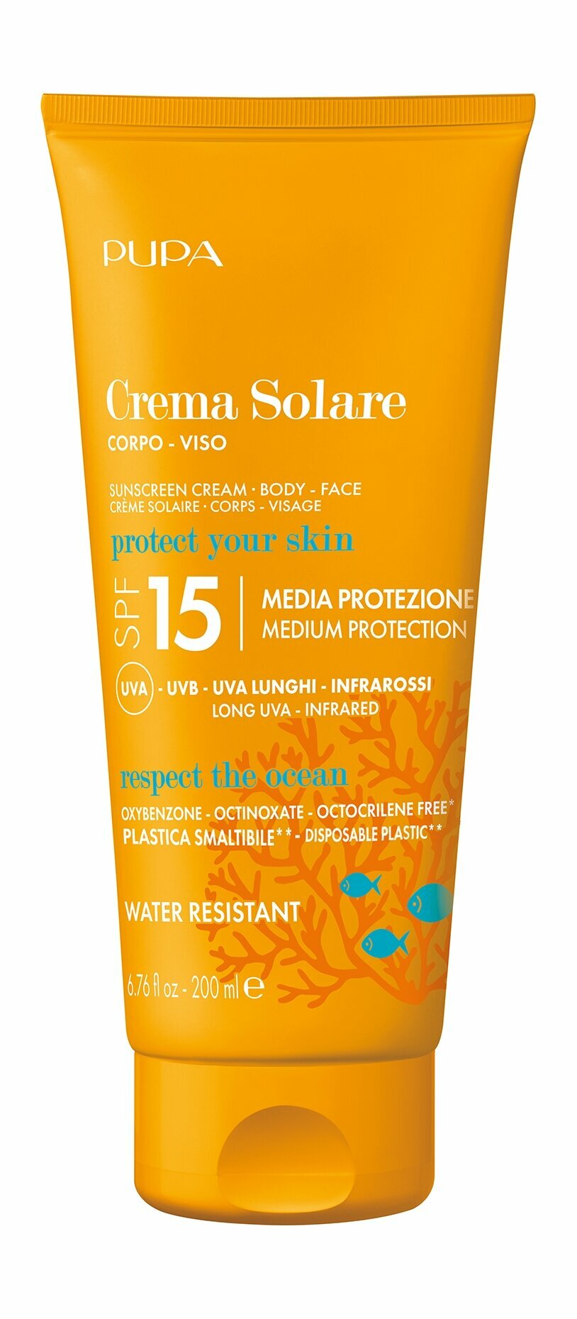 PUPA Солнцезащитный крем для лица и тела Sunscreen Cream SPF 15, 200 мл