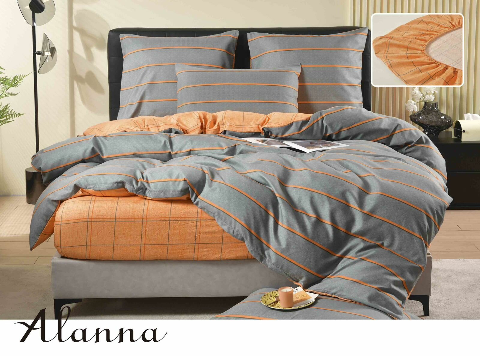 Комплект Постельного Белья двушка Оранжевые Полоски / Двуспальное / простыня 160x200 / пододеяльник 180x220