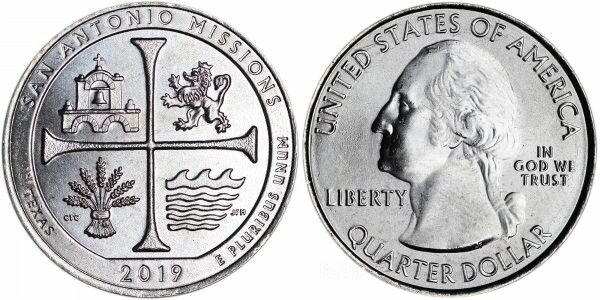 США 25 центов 2019 Квотеры Парки США 49 - Миссия Сан-Антонио