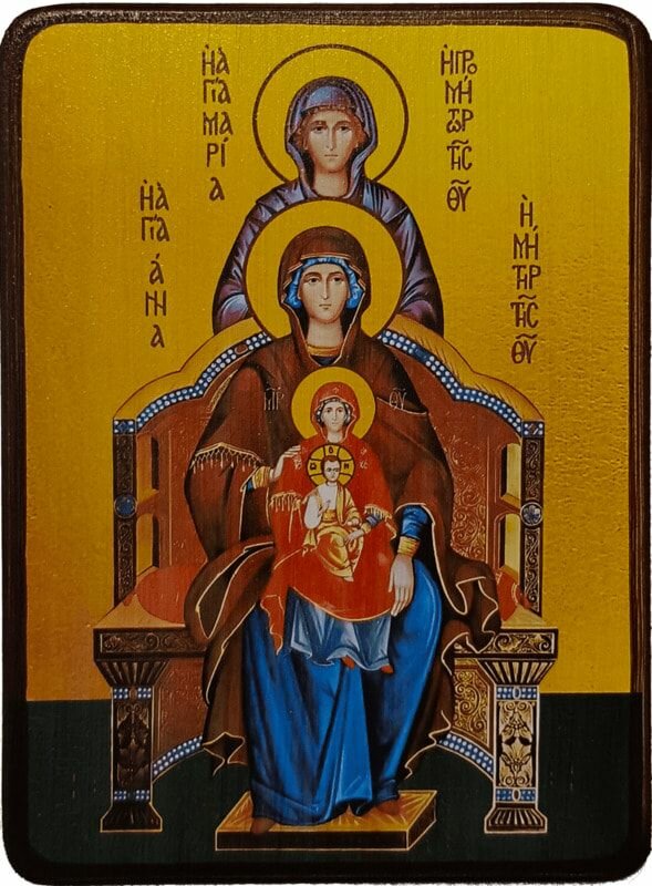 Икона Богородица со сродницами, праведными Анной и Марией, размер 8,5 х 12,5 см