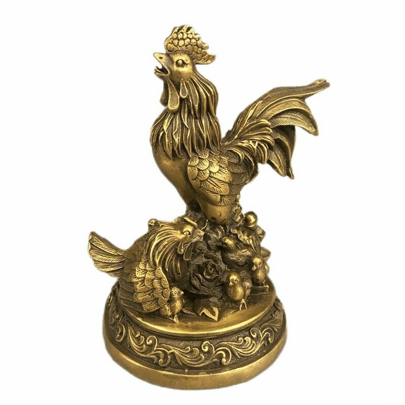 Статуэтка Петух с Курицей и циплятами, Феншуй, Бронза 15/10/9 см.