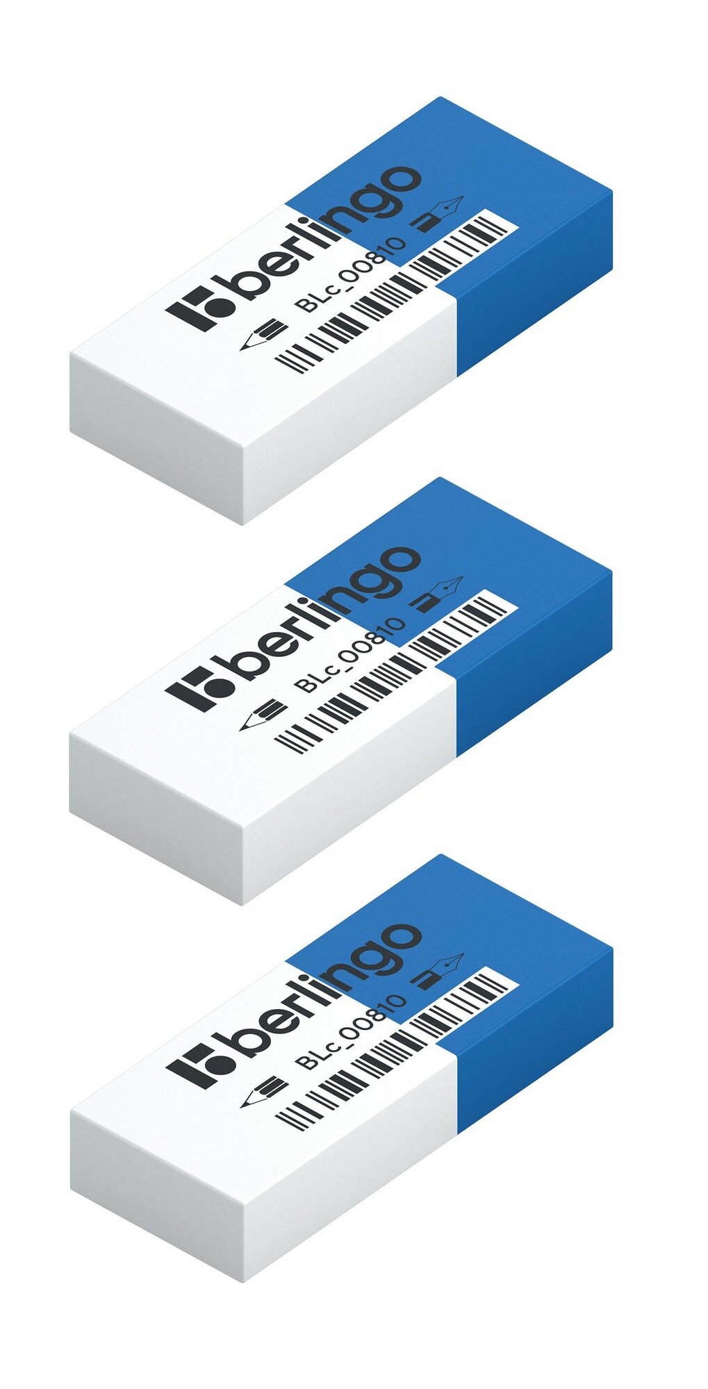 Набор из 3 шт. - Ластик Berlingo "Eraze 810" прямоугольный, комбинированный, термопластичная резина, 60*25*11мм