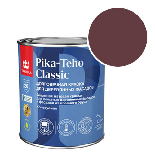Краска фасадная по дереву Tikkurila Pika-Teho Classic водно-дисперсионная RAL 3005 (Винно-красный - Wine red) 0,9 л