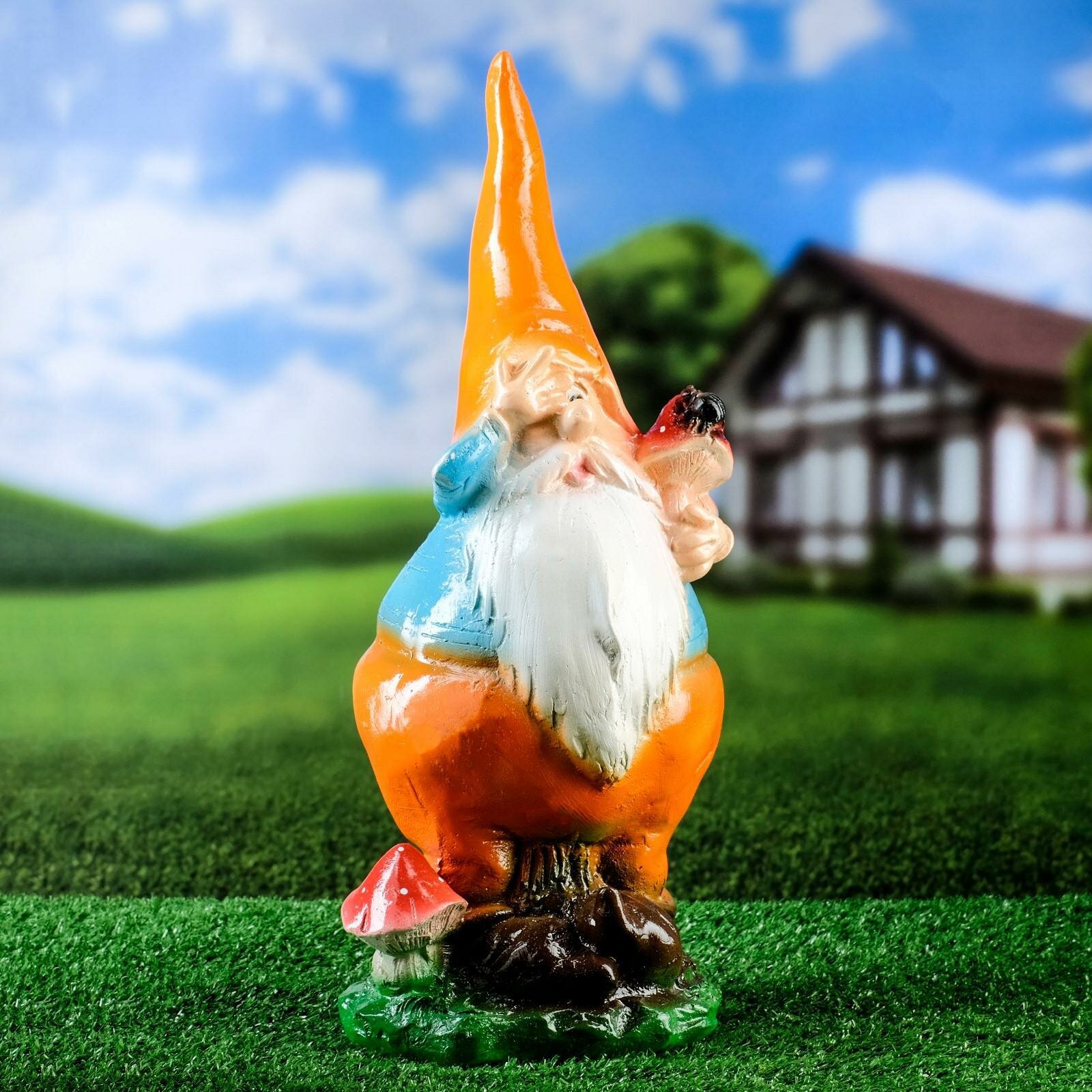 Садовая фигура Хорошие сувениры "Гном с грибом", гипс, 42х43 см