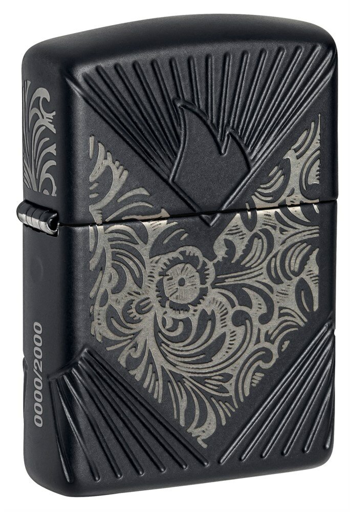 Зажигалка ZIPPO Armor® с покрытием Black Matte, латунь/сталь, чёрная, матовая, 38x13x57 мм (без бензина)