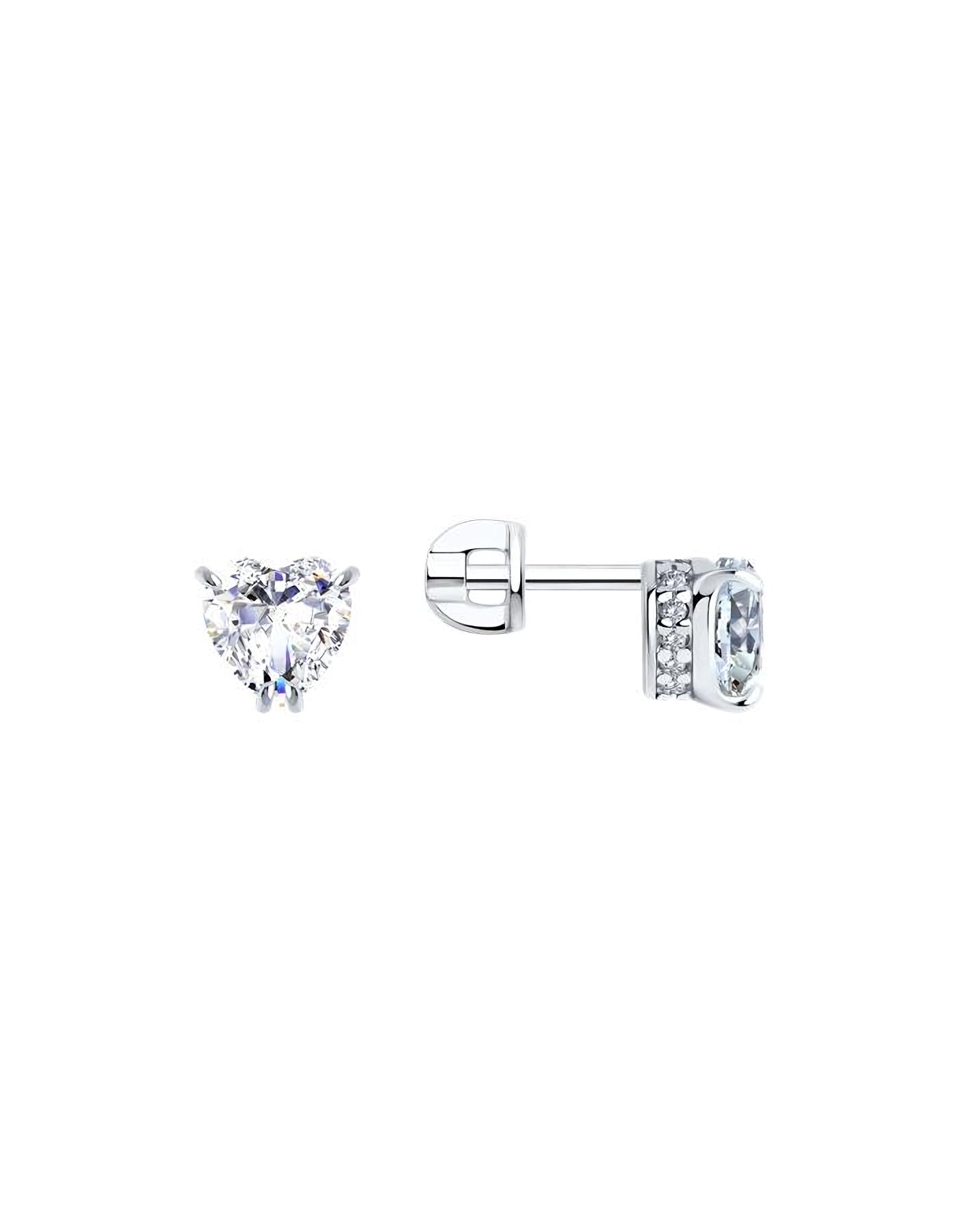 Серьги пусеты, серебро, 925 проба, родирование, фианит