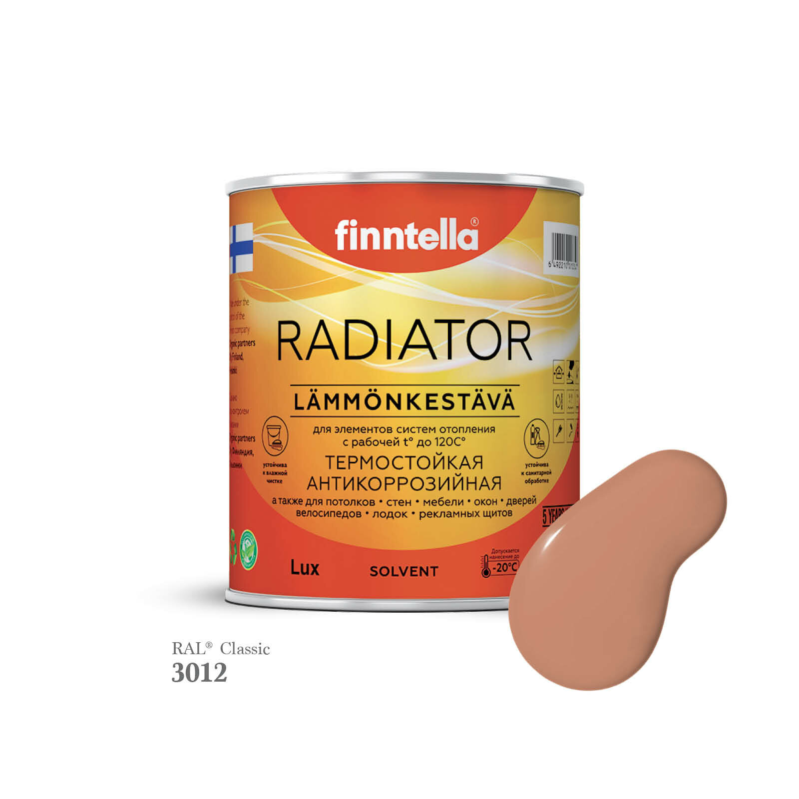 Краска для радиаторов быстросохнущая финская эмаль FINNTELLA RADIATOR, цвет RAL3012 , 0,9л