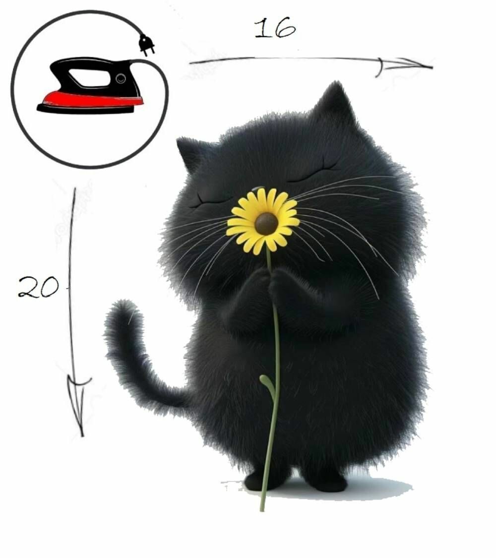 Термотрансфер "Котик ромашка" наклейка на одежду, 16х20