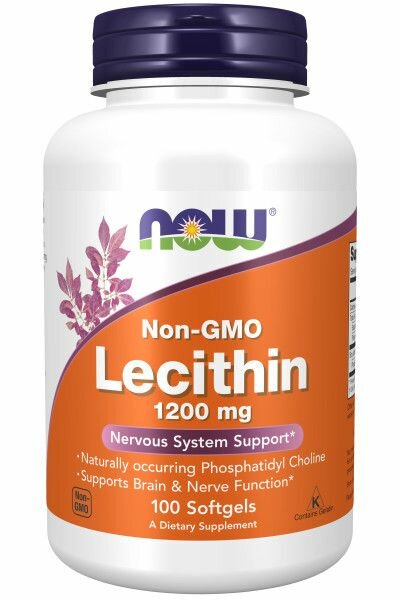 Лецитин NOW FOODS Lecithin 1200 mg, для улучшения работы мозга, 100 желатиновых капсул