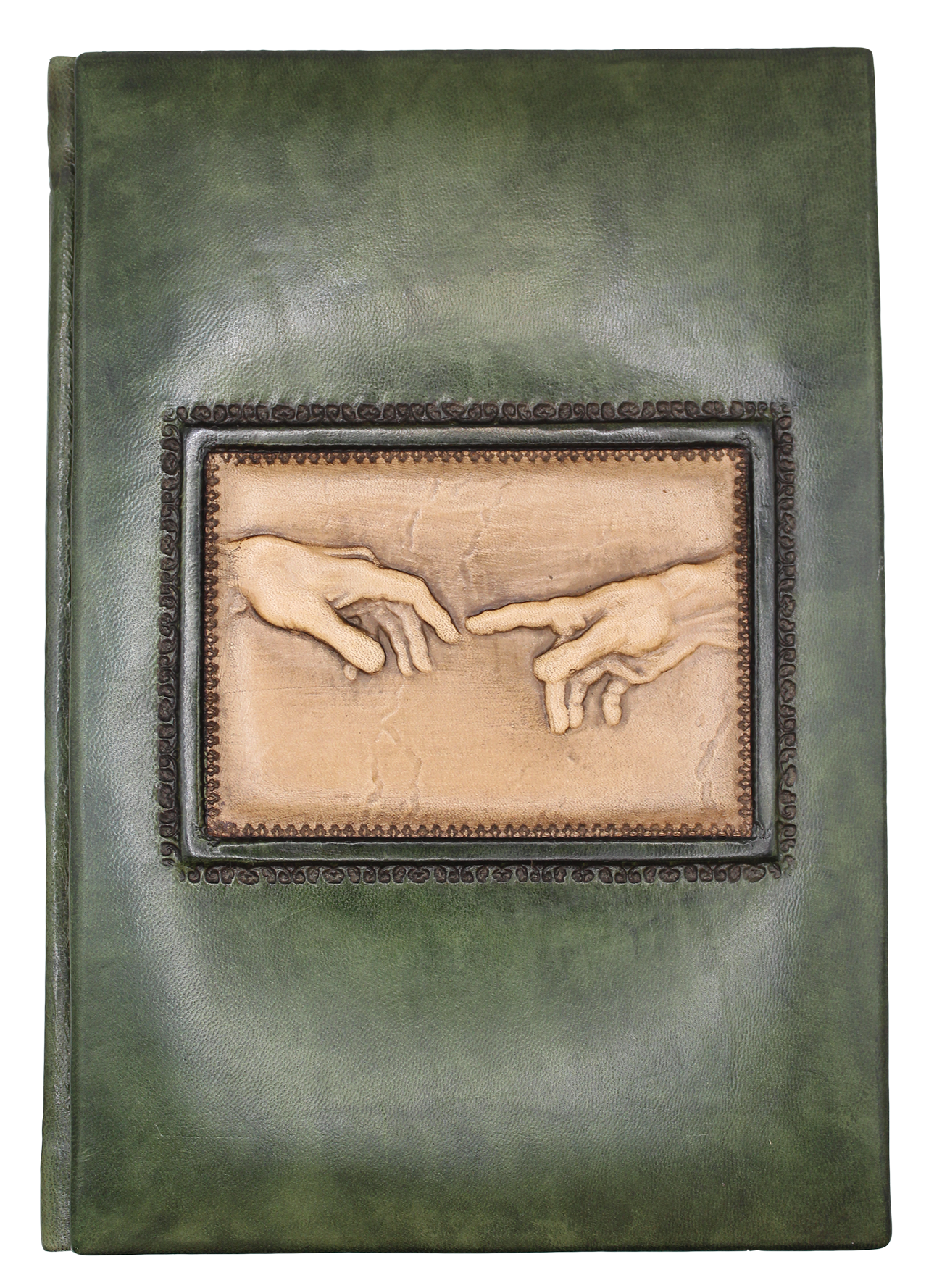 Ежедневник из натуральной кожи "Сотворение" 15х22 см. Зеленый. Сменный блок страниц.