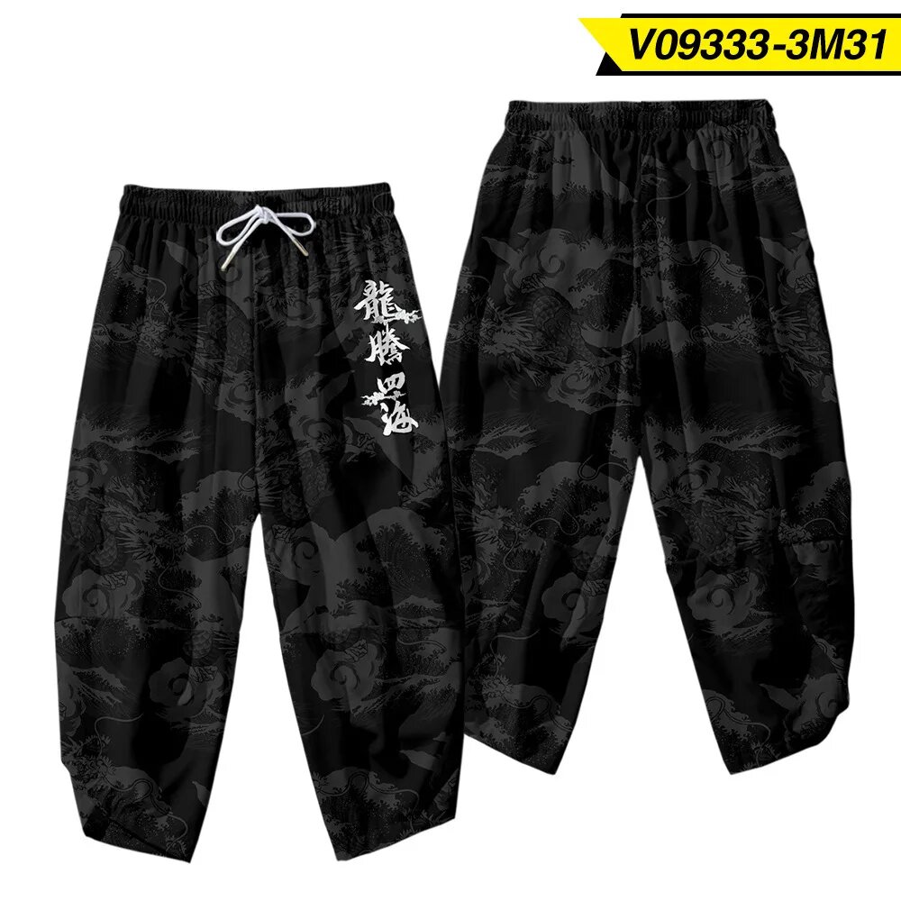 Черные штаны с принтом V09333-pants, свободные