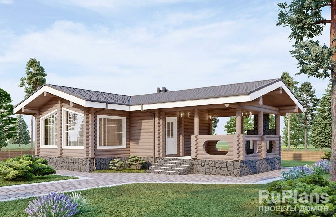 Одноэтажная баня с бассейном и террасой (57 м2, 8м x 15м) Rg5055