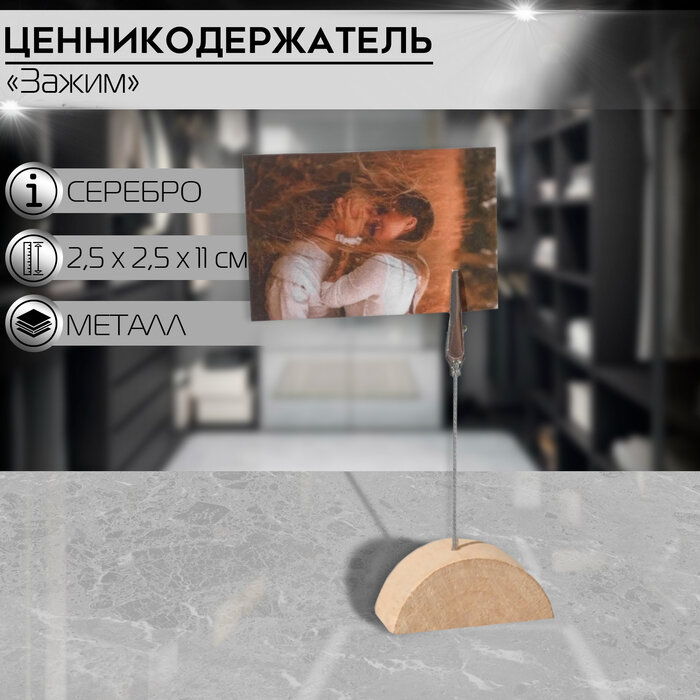 Ценникодержатель с зажимом "Прищепка", 2,5*2,5*11 см, цвет серебро 9376749
