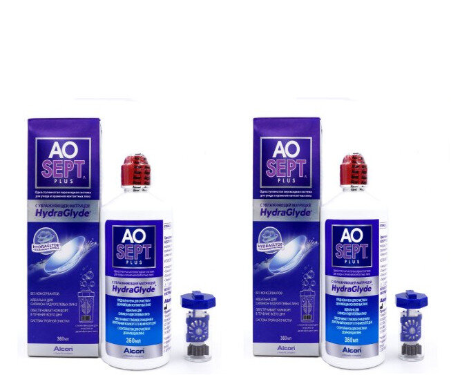 Пероксидная система для ухода за контактными линзами AOSept-Plus с HydraGlyde 360ml-2штуки