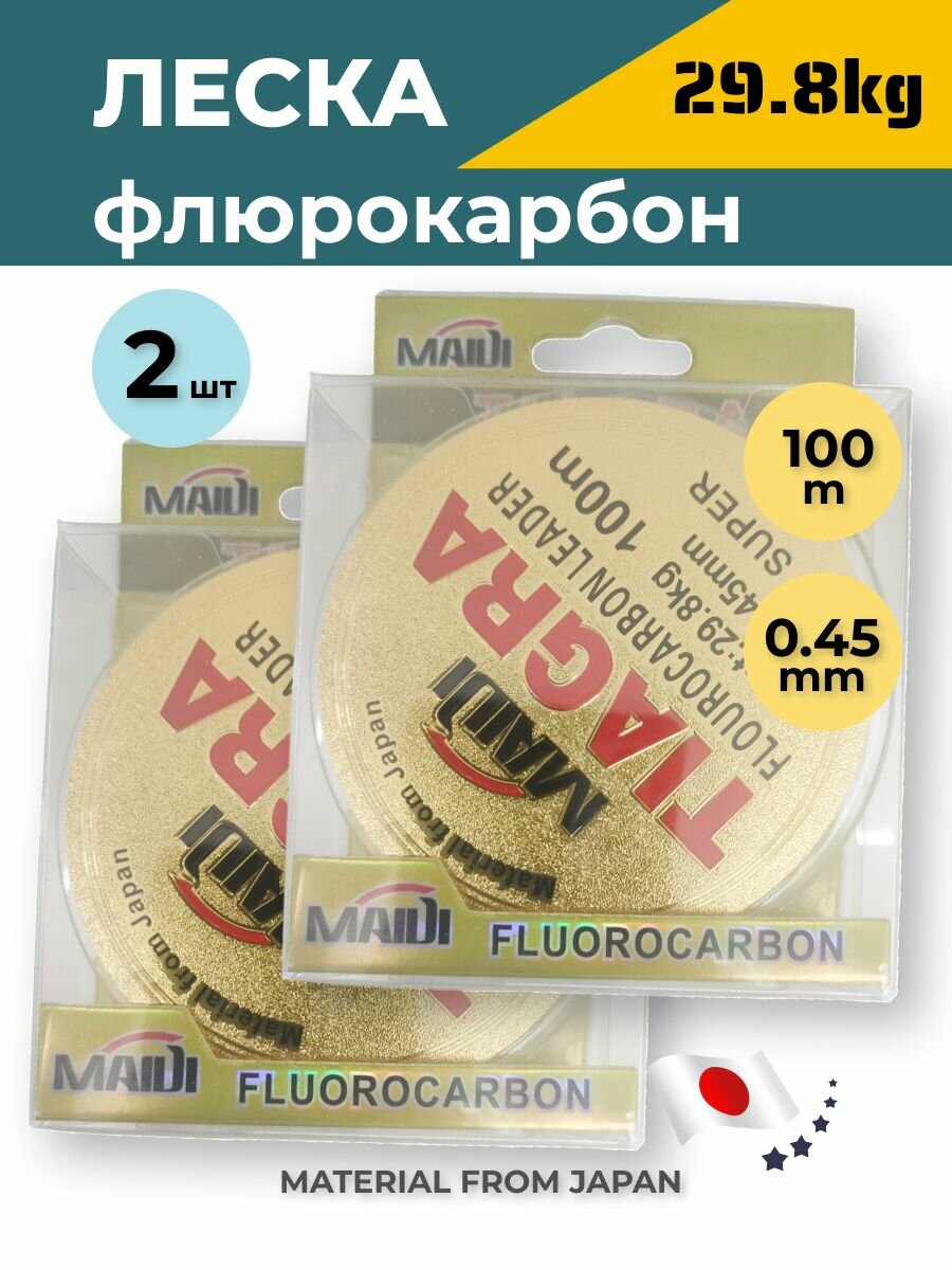Леска рыболовная флюрокарбон 100 м, 2 шт