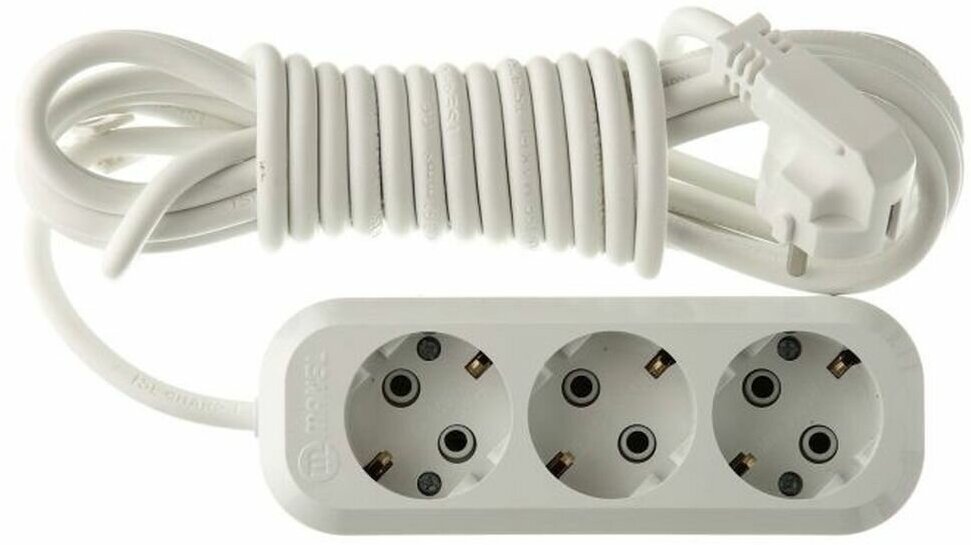 Сетевой удлинитель с заземлением MAKEL 3*10 MGP 138 на 10 метров 3 розетки 3,5 кВт 16А белый