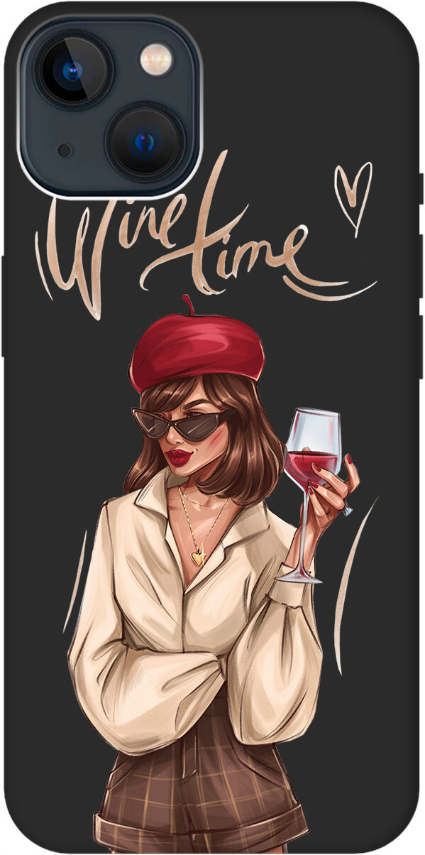 Силиконовый чехол на Apple iPhone 14 / Эпл Айфон 14 с рисунком "Wine Time" Soft Touch черный