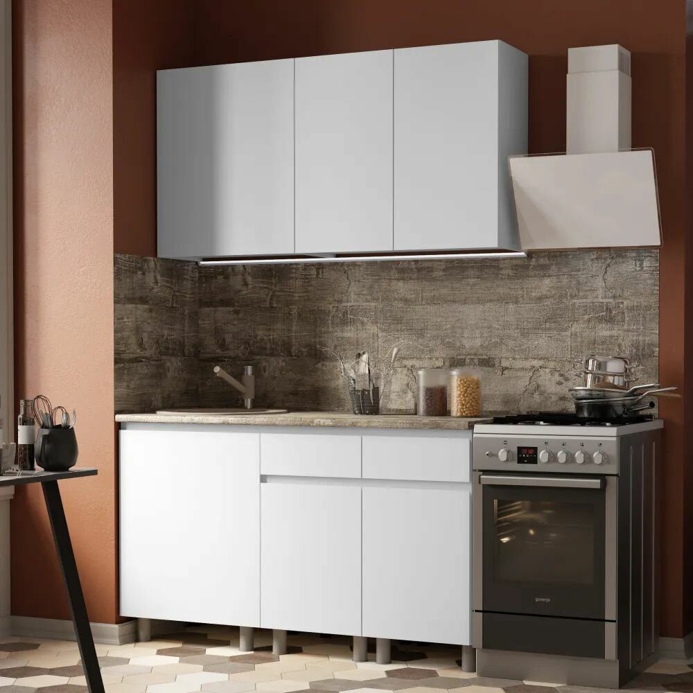 Кухонный гарнитур (кухня) Плейона / Ричард/ Токио 1,4 м , ЛДСП Белый с теснением древесные поры ЛДСП , без столешницы1400х2160х600 тэкс