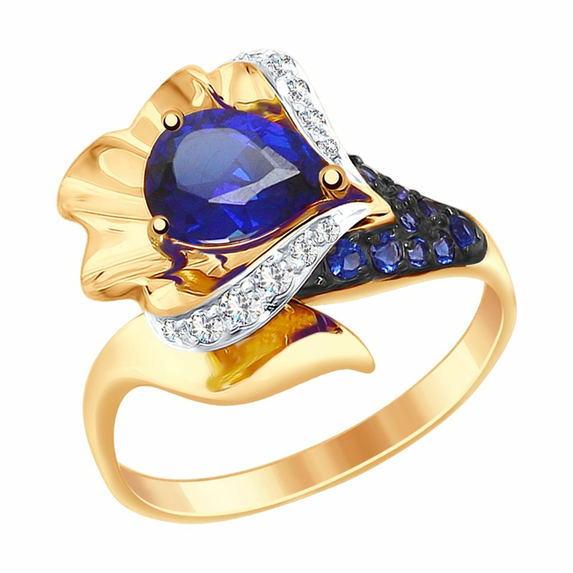 Кольцо, красное золото, 585 проба, фианит, корунд