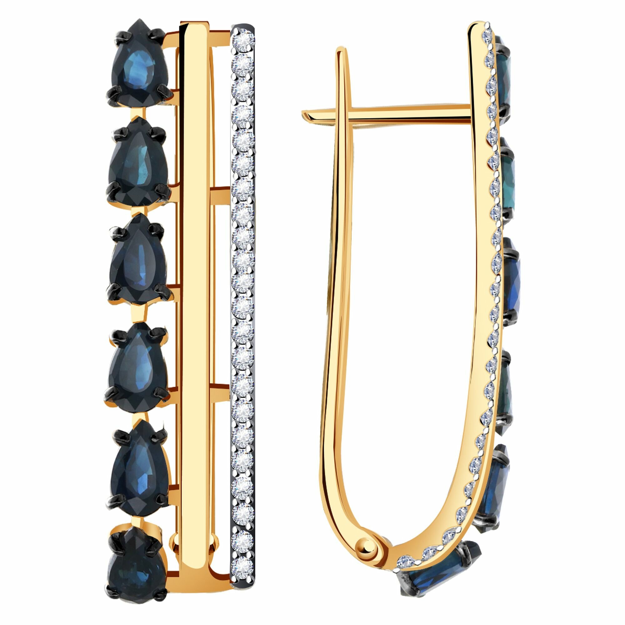 Серьги, красное золото, 585 проба, бриллиант, сапфир