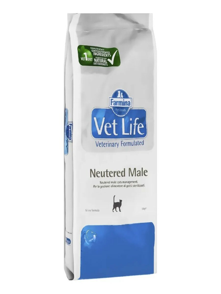 Farmina Корм сухой Vet Life Cat Neutered Male для взрослых кастрированных котов 10 кг