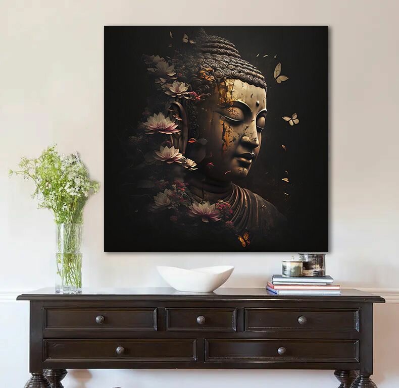 Картина ВсеКартины. тут "Будда", 40x40 см, на подрамнике, печать, холст