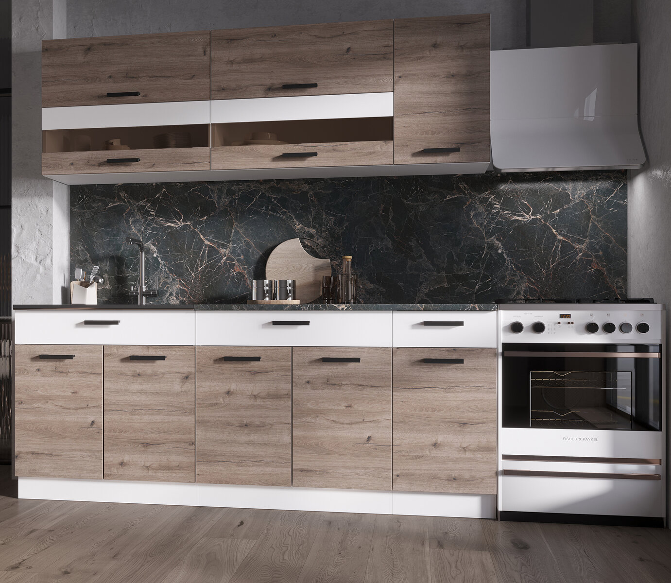 Кухонный гарнитур, кухня, готовый комплект Эра 2 м Дуб Горный/Белый гладкий