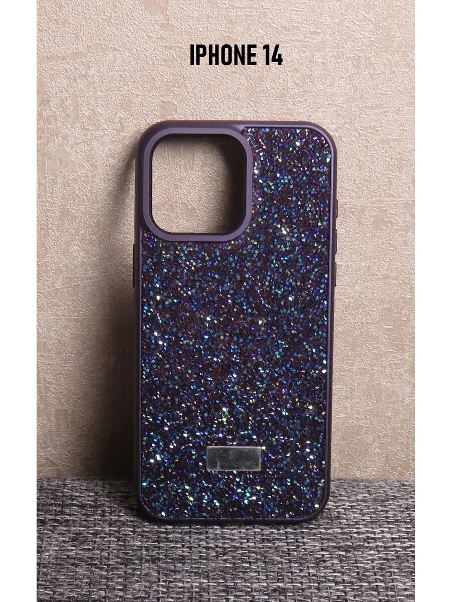 Чехол со стразами, ЭКОLАЙН, для iPhone 14, силиконовый, ударопрочный, цвет фиолетовый
