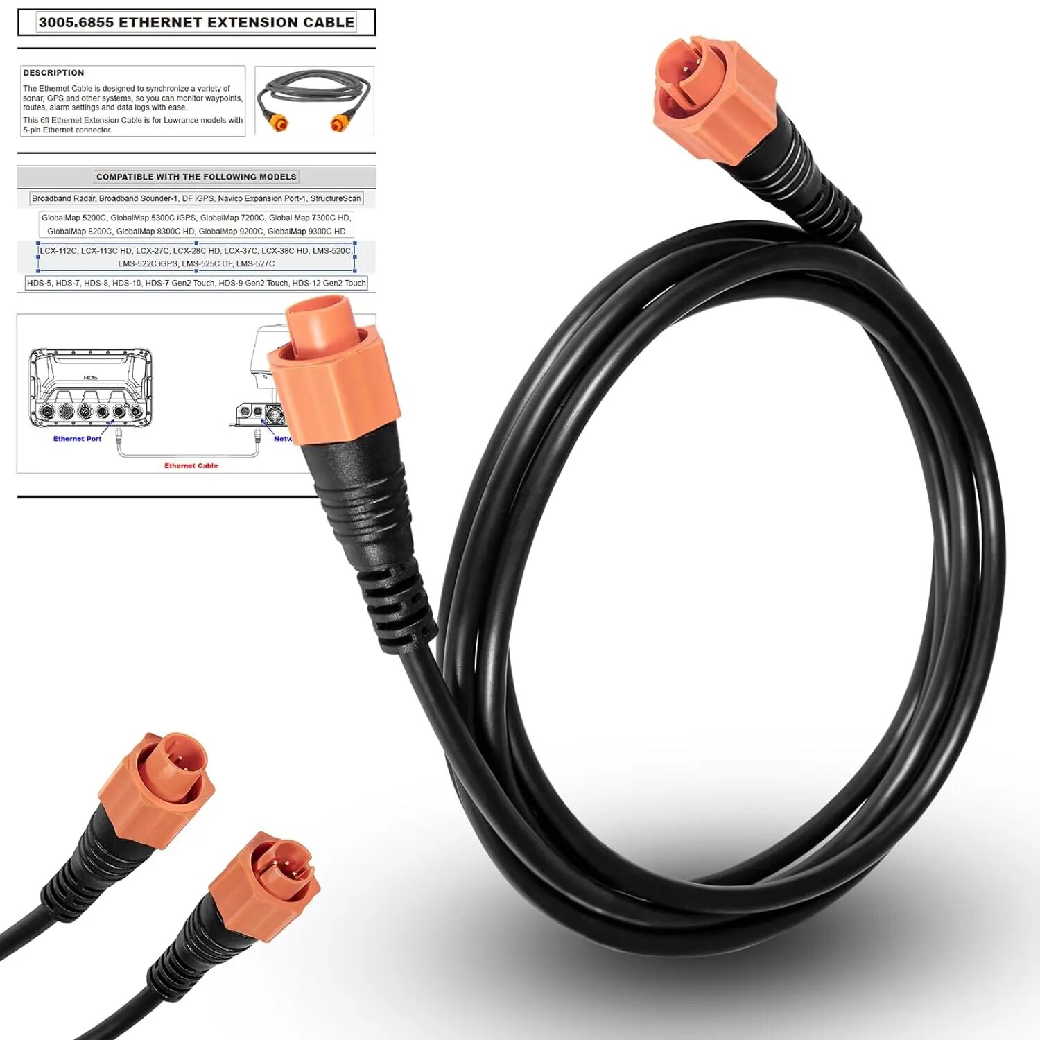 Кабель Ethernet TENG MILE для Lowrance, 6 футов, желтый