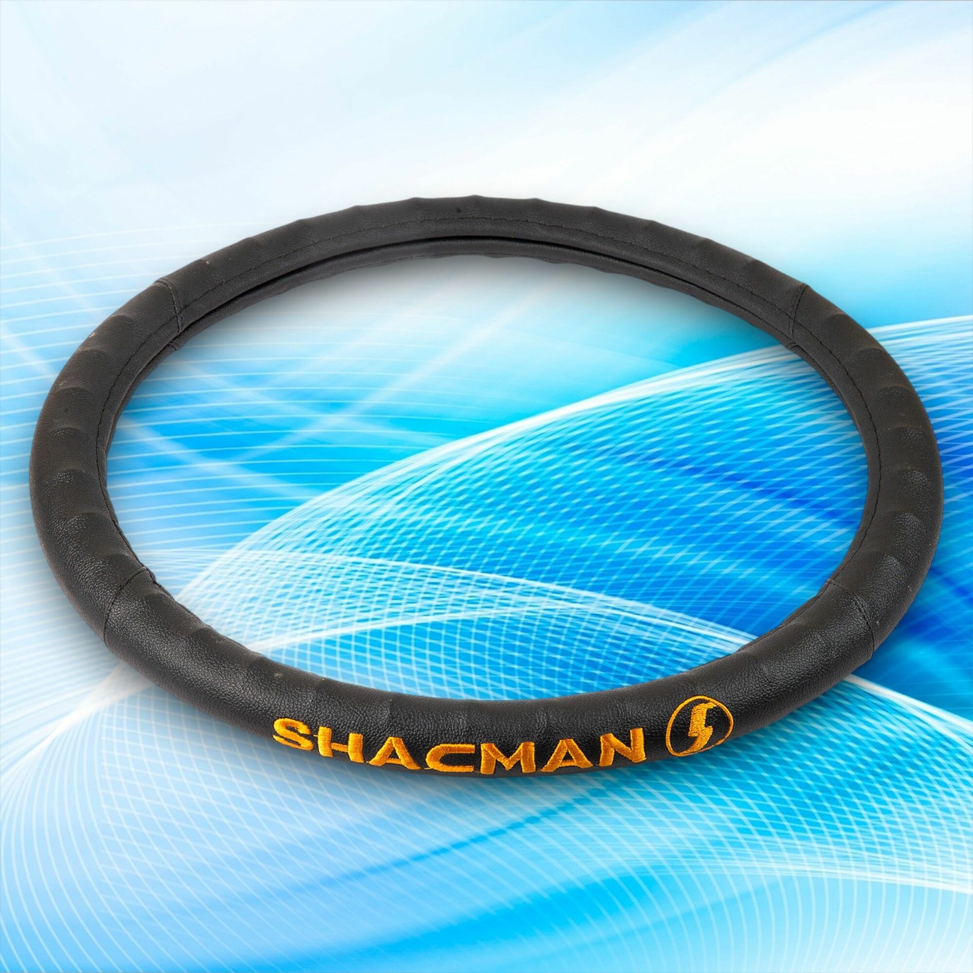 Оплетка грузовая на руль 44-46см SHACMAN. Кожа с вышивкой. Цвет чёрный. (27834)