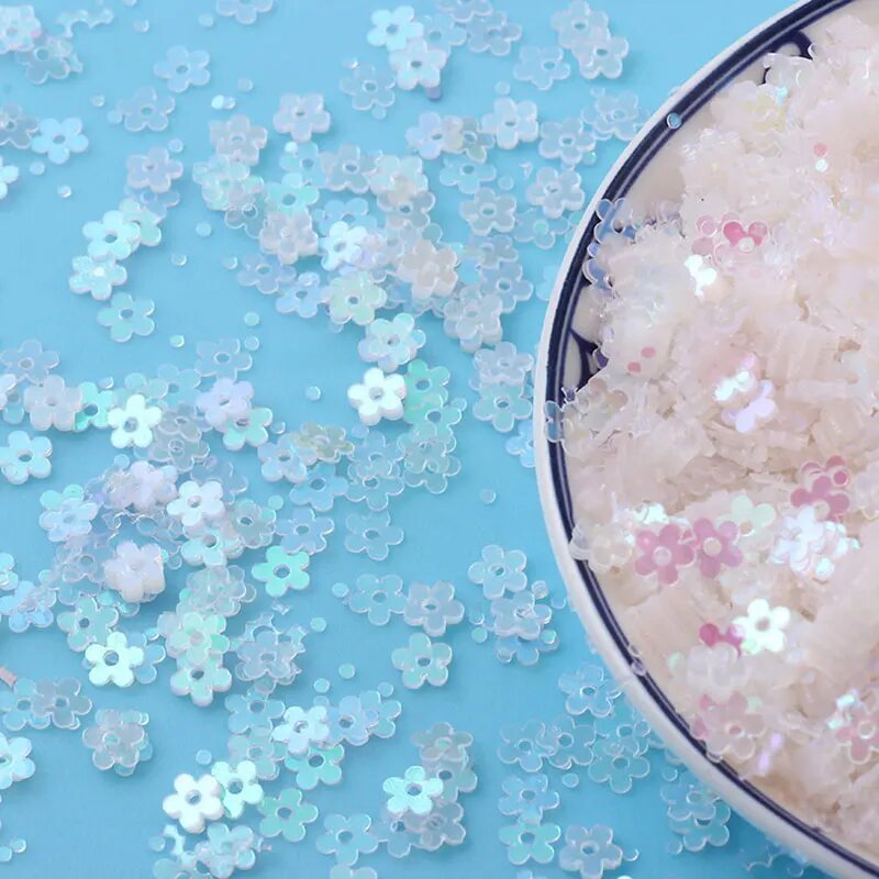 Матовые белые и сливовые блестки 5 мм transparent white, 5mm 20g