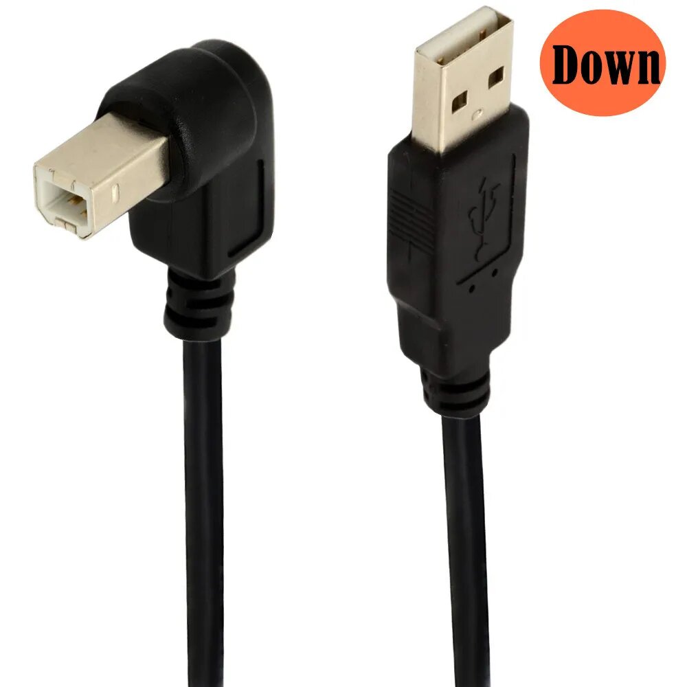 QinMSY Угловой кабель USB 2.0 A-Male to USB B-Male 90 градусов 50см/150см 0.3m, Down-Straight