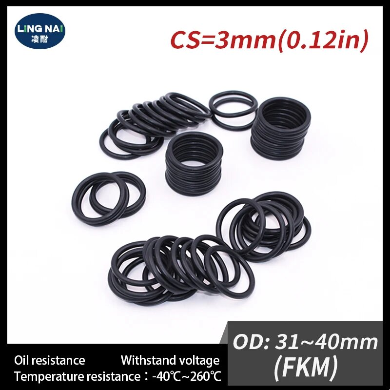 Резиновые уплотнительные кольца FKM черные 34x28x3mm, 10шт