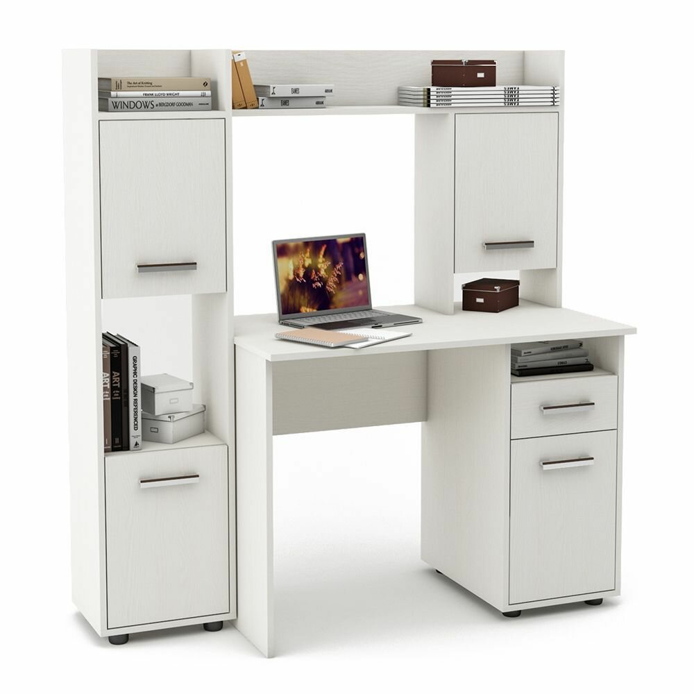Стол письменный, компьютерный и стеллаж Остин (Ливерпуль) 9 белое дерево